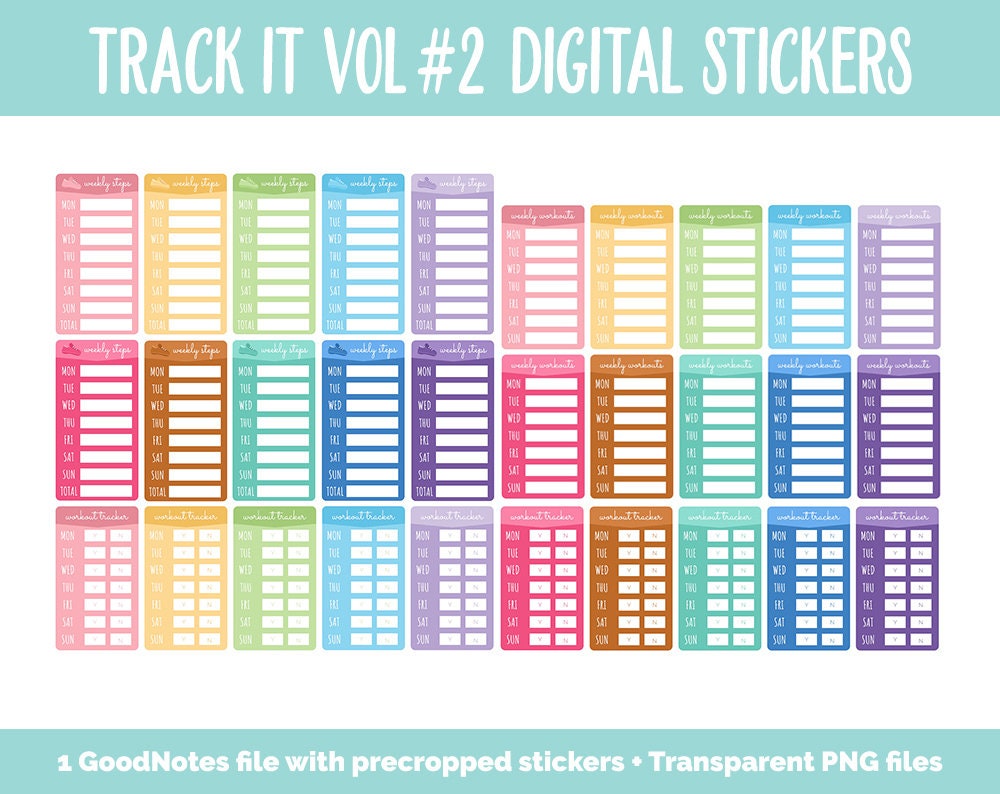 Track It Vol #2 Fitness Theme Digital Tracker Stickers | iPad & Android ...