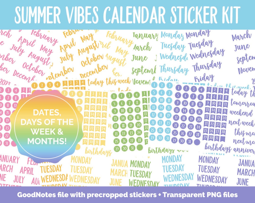 Summer Vibes Calendar Essentials Digital Planner Stickers | iPad ...
