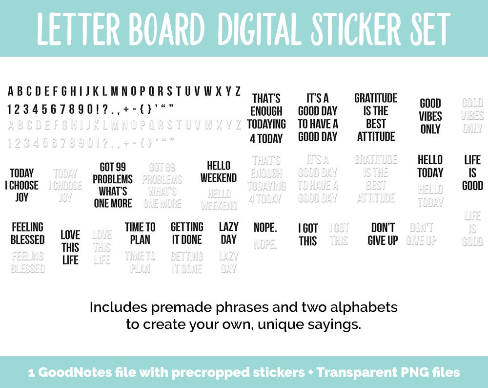 Letter Board Digital Stickers Goodnotes Ipad and Android - Etsy