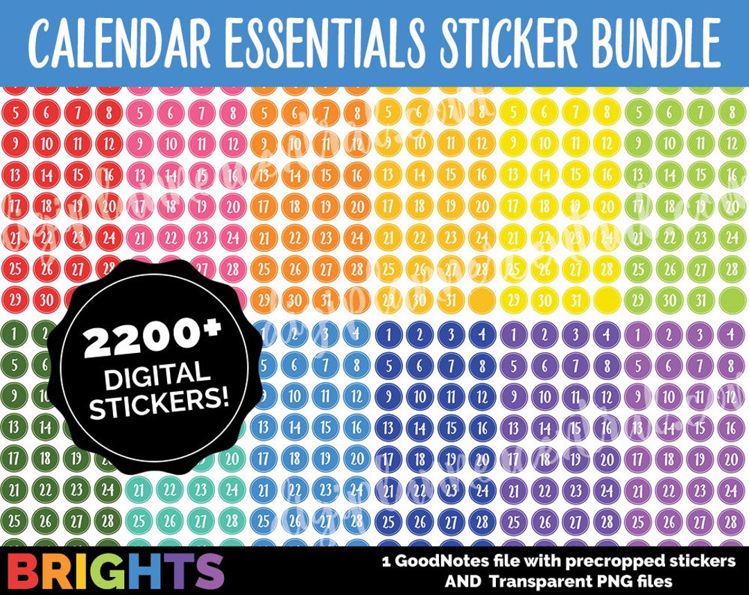 Digital Calendar Numbers MEGA Bundle | Brights | iPad & Android - Etsy