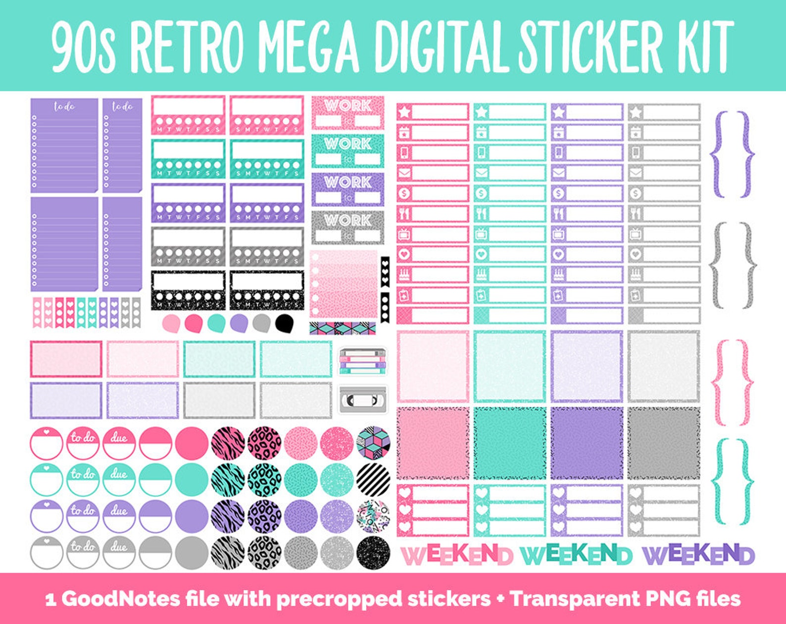 90s Retro Digital Planner Sticker Mega Kit Goodnotes Ipad - Etsy
