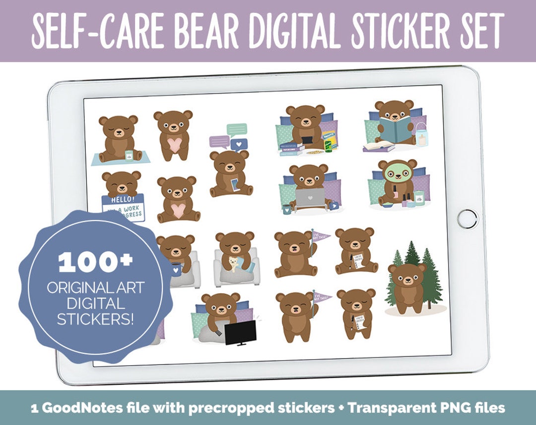 Self-care Bear Digital Planner Stickers | iPad & Android | Aurora Theme ...