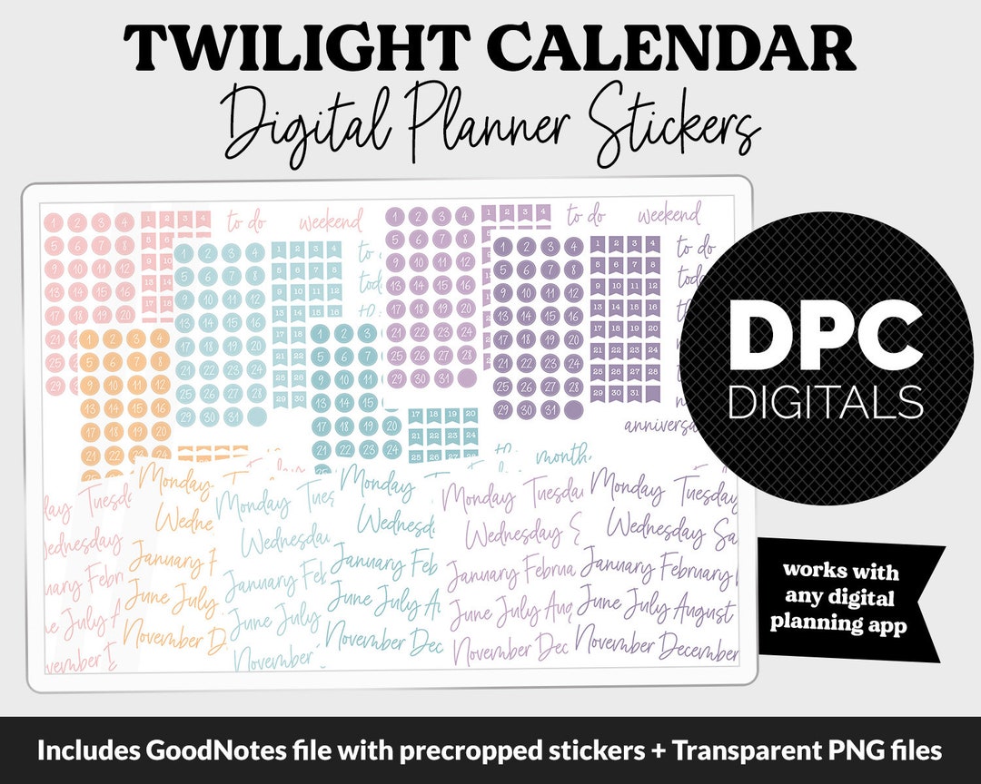 Twilight Calendar Essentials Digital Planner Stickers | Goodnotes, iPad ...