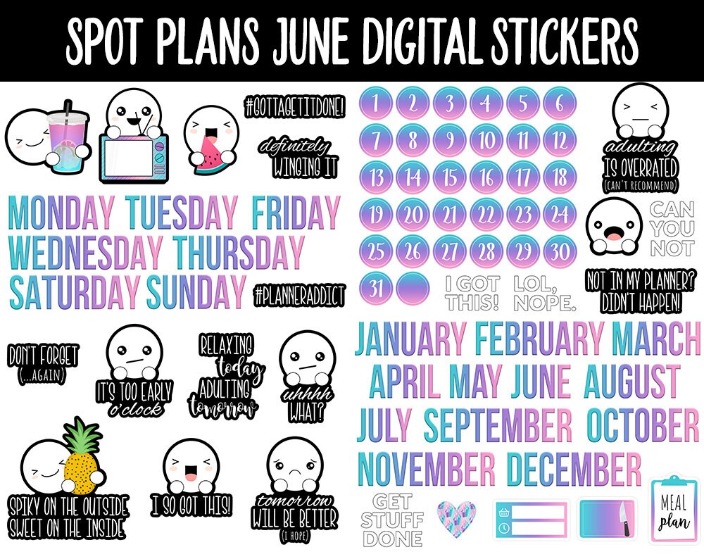 Spot Plans June Digital Stickers Goodnotes Ipad and Android - Etsy