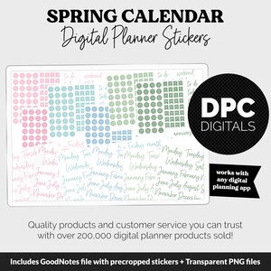 Spring Calendar Essentials Digital Planner Stickers | Goodnotes, iPad ...