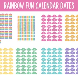 Rainbow Fun Calendar Date Digital Stickers | iPad & Android - Etsy
