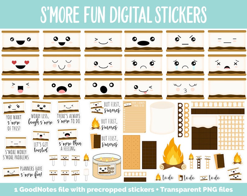 Smore Fun Emoji Digital Sticker Mini Kit Goodnotes Ipad | Etsy