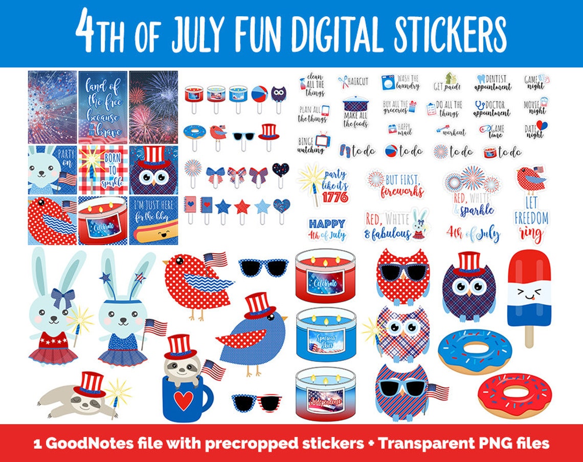 4th of July Fun Digital Planner Stickers | iPad & Android | Patriotic ...