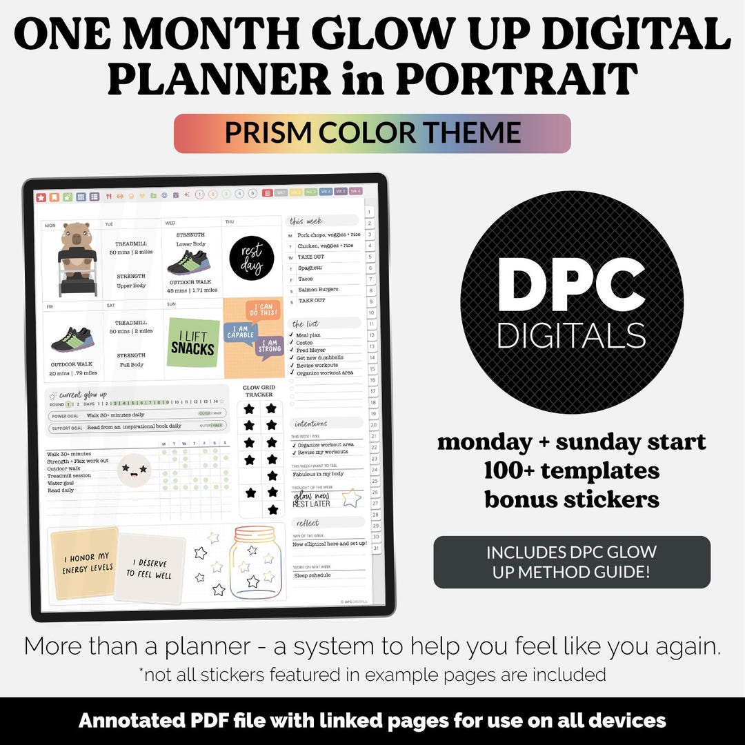 DPC Glow up Monthly Portrait Mode Digital Planner | Prism Theme | iPad ...