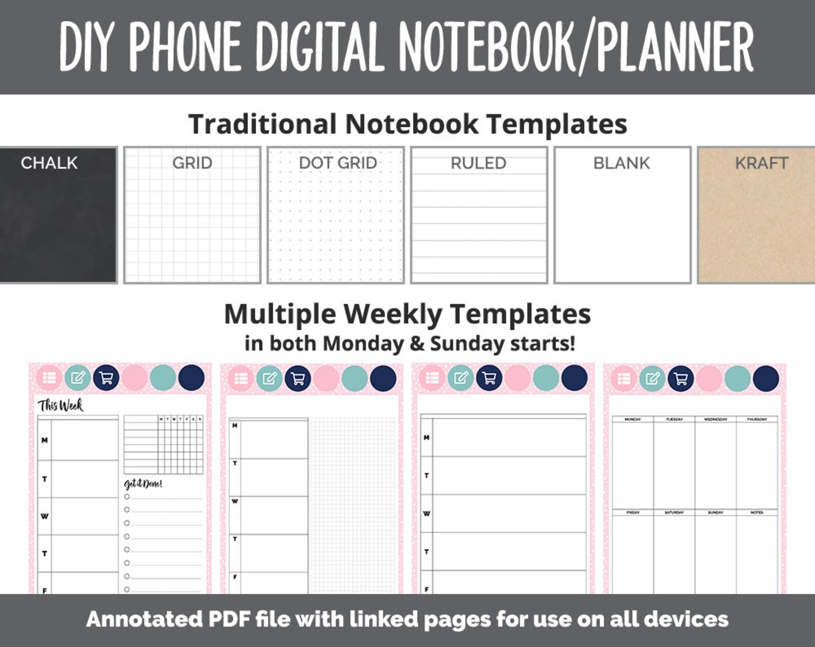 Phone DIY Digital Notebook Planner Harmony Theme - Etsy