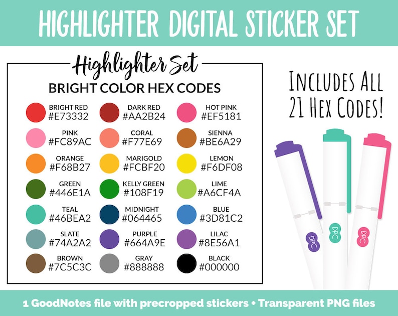 Brights Highlighters & Transparent Washi Digital Stickers | Goodnotes ...