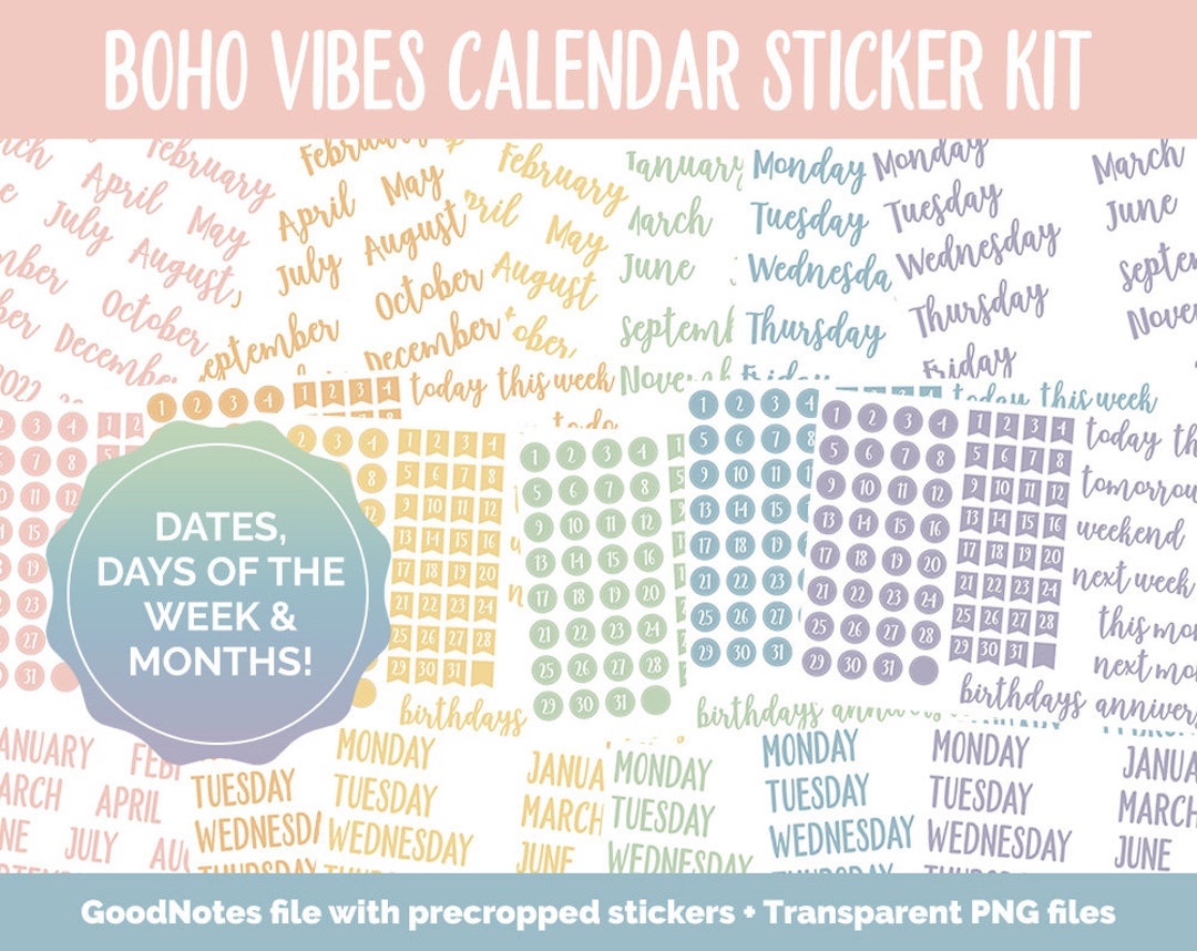 Boho Vibes Calendar Essentials Digital Planner Stickers | iPad ...