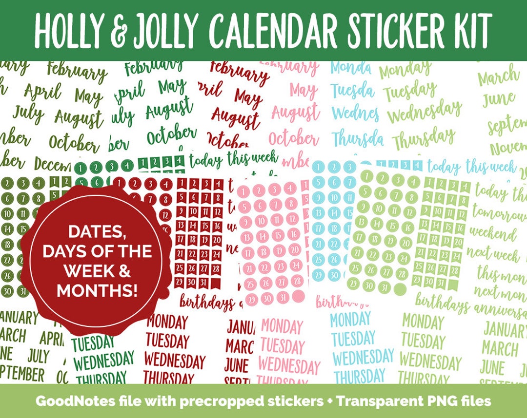 Holly & Jolly Calendar Essentials Digital Planner Stickers | Goodnotes ...