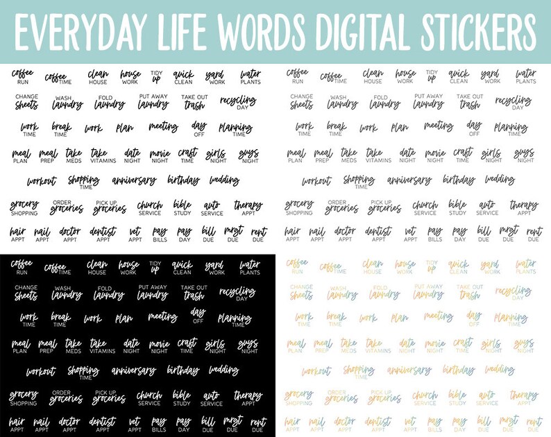 Everyday Life Words Digital Planner Stickers | iPad & Android | Chores ...
