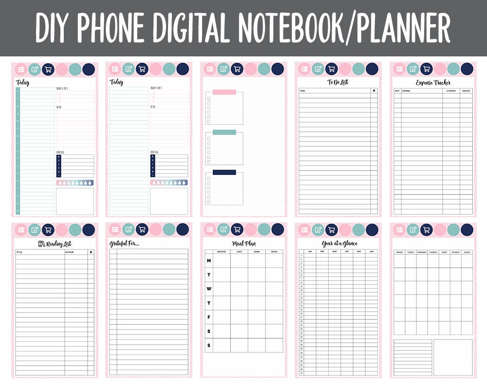 Phone DIY Digital Notebook Planner Harmony Theme | Etsy