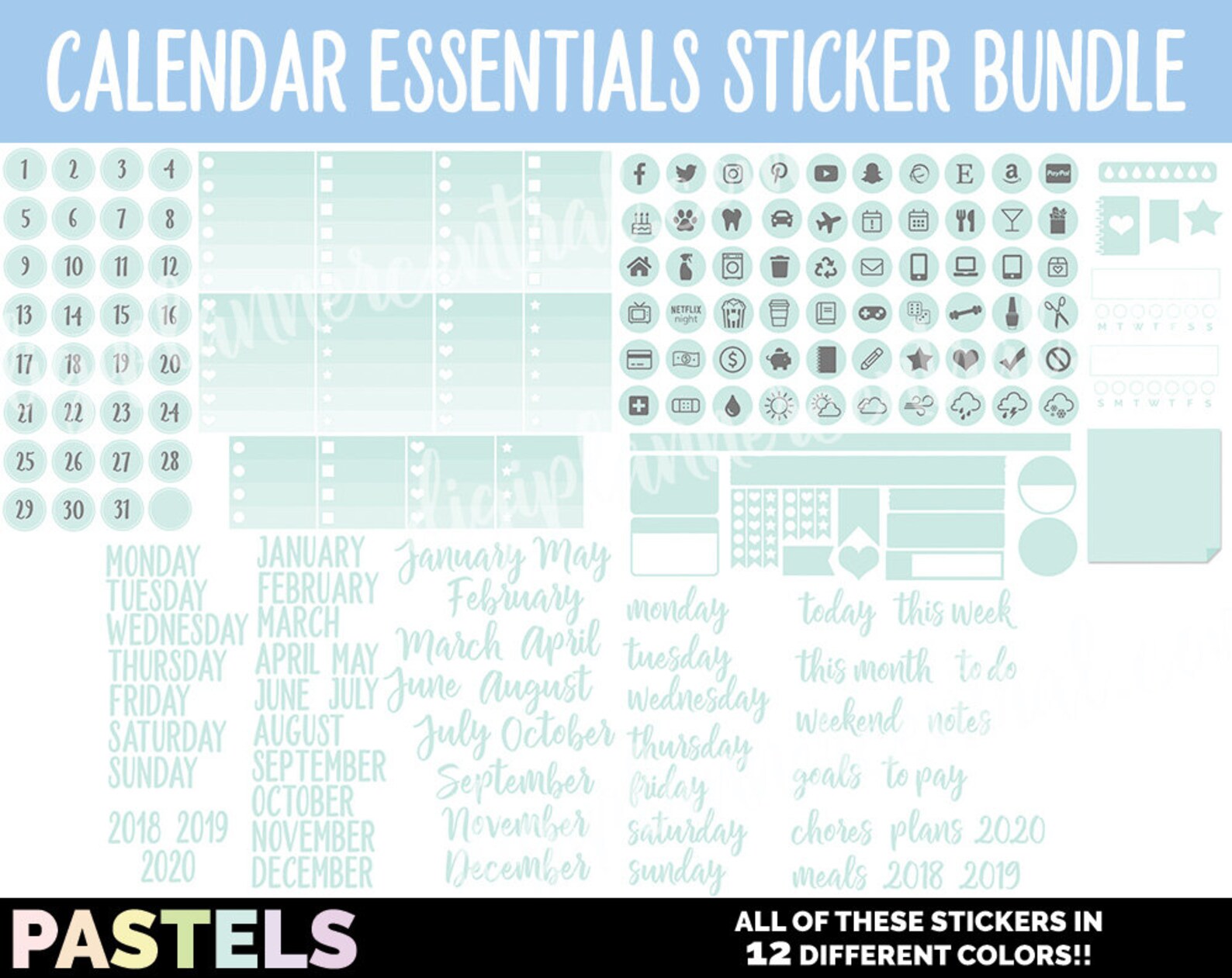 Digital Calendar Numbers MEGA Bundle | Pastels | iPad & Android - Etsy