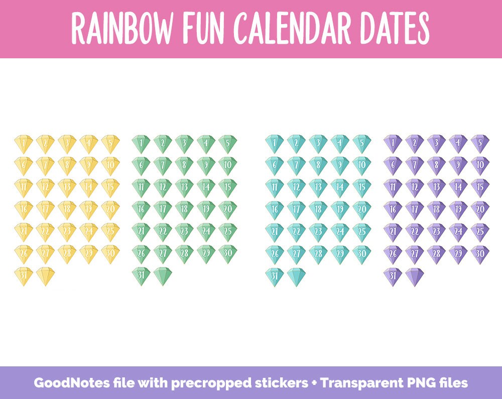 Rainbow Fun Calendar Date Digital Stickers | iPad & Android - Etsy