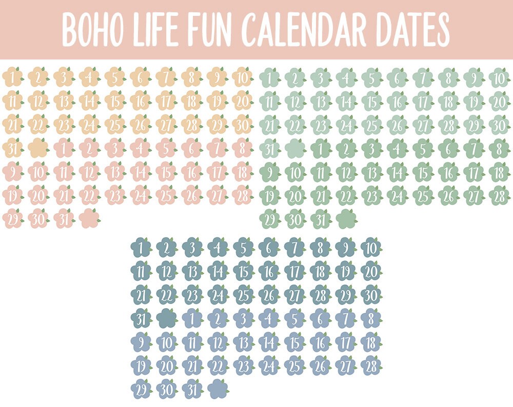 Boho Life Fun Calendar Date Digital Stickers Goodnotes Ipad - Etsy