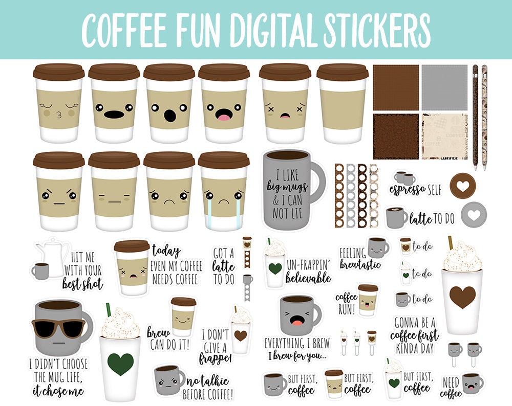 Coffee Fun Digital Stickers Goodnotes Ipad and Android - Etsy