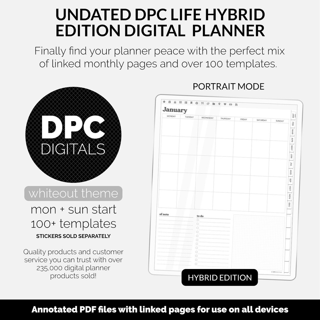 Undated Hybrid Dated DPC Life Digital Planner | Whiteout | Goodnotes ...