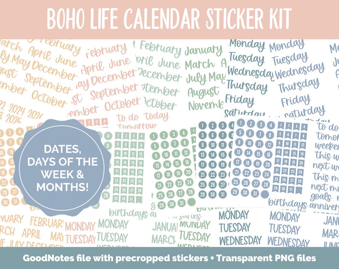 Boho Life Calendar Essentials Digital Planner Stickers | Goodnotes ...
