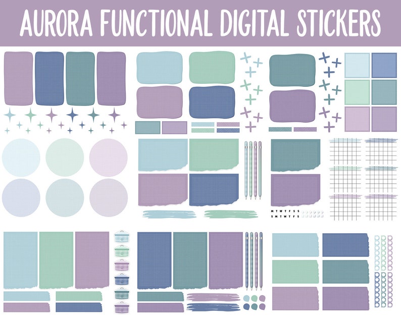 Aurora Functional Digital Sticker Set Goodnotes Ipad & - Etsy