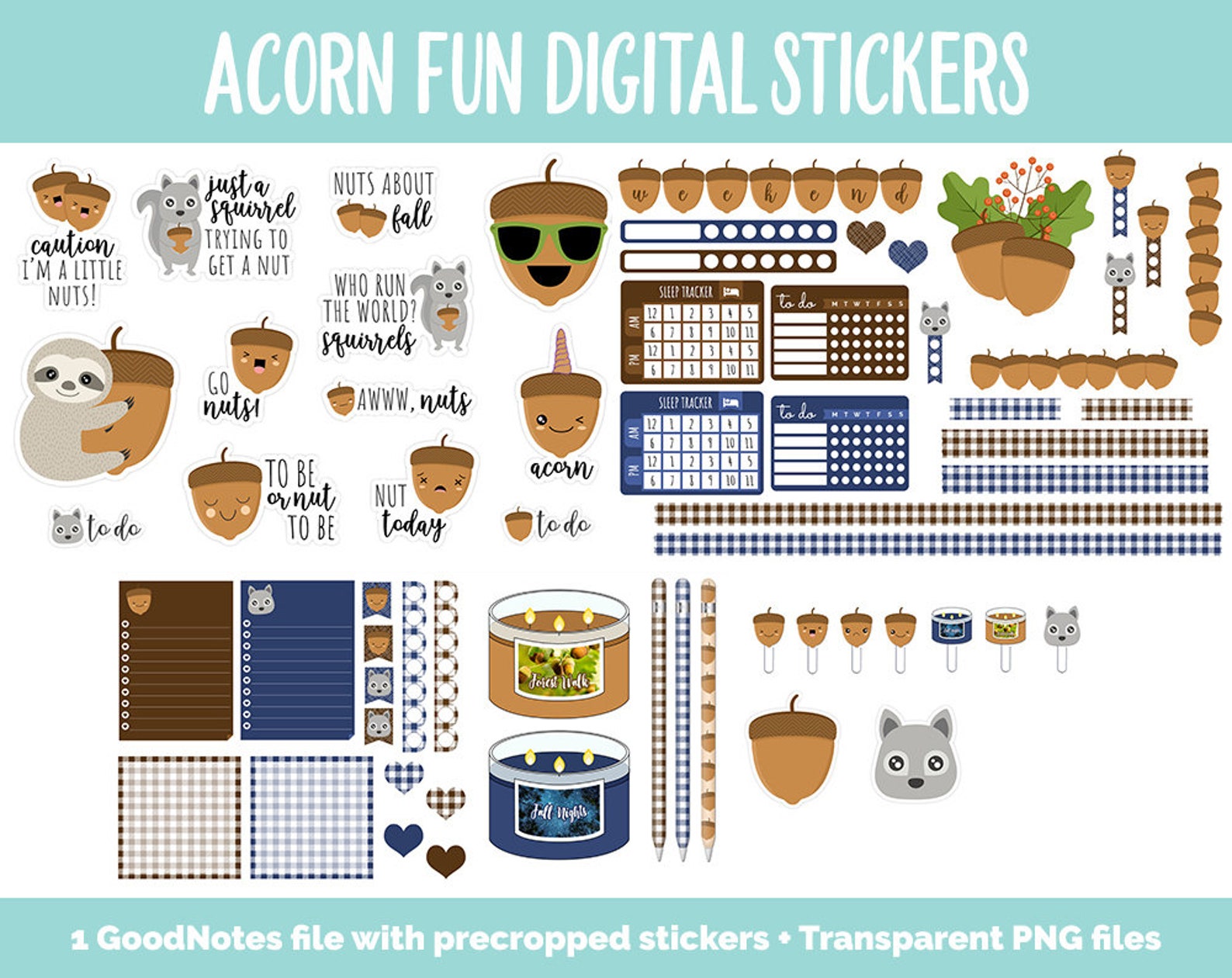 Acorn Fun Digital Stickers Goodnotes Ipad and Android | Etsy