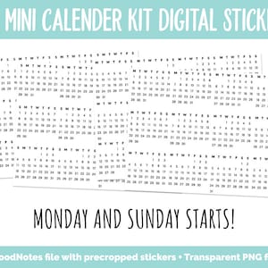 DIY Mini Calendar Digital Stickers Kit | Goodnotes, iPad and Android ...