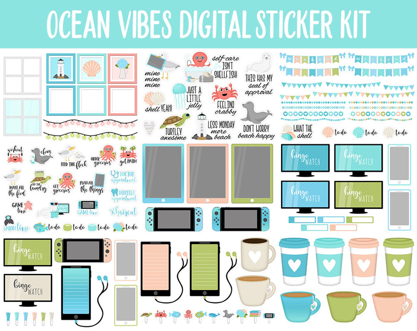 Ocean Vibes Digital Sticker Mega Bundle Goodnotes & Ipad - Etsy