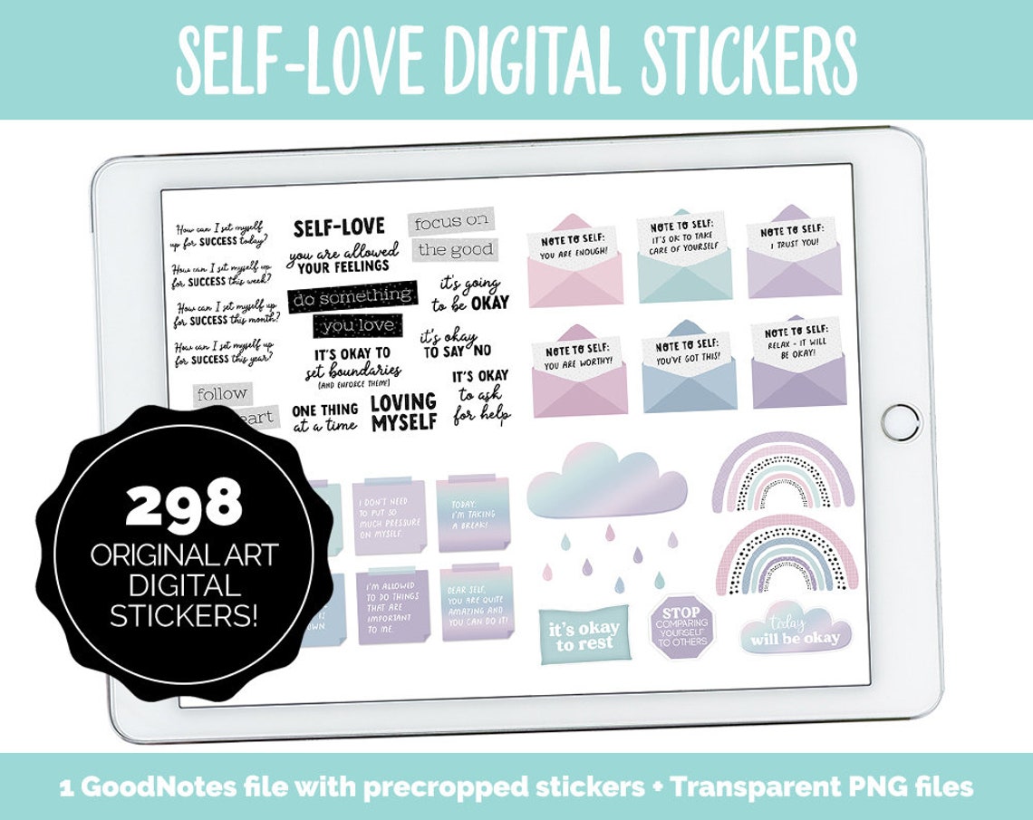 Self-love Digital Stickers | Goodnotes & iPad | Affirmations, Self-care ...