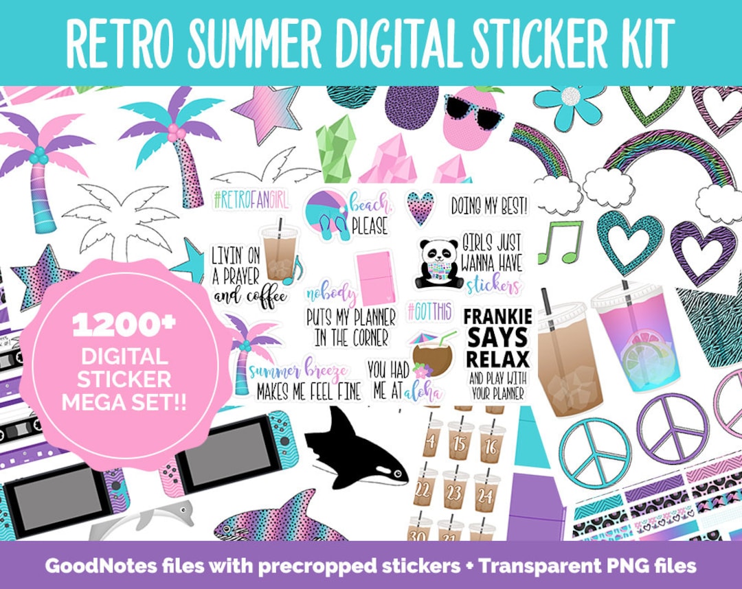 Retro Summer Digital Sticker Mega Bundle | Goodnotes & iPad | June ...