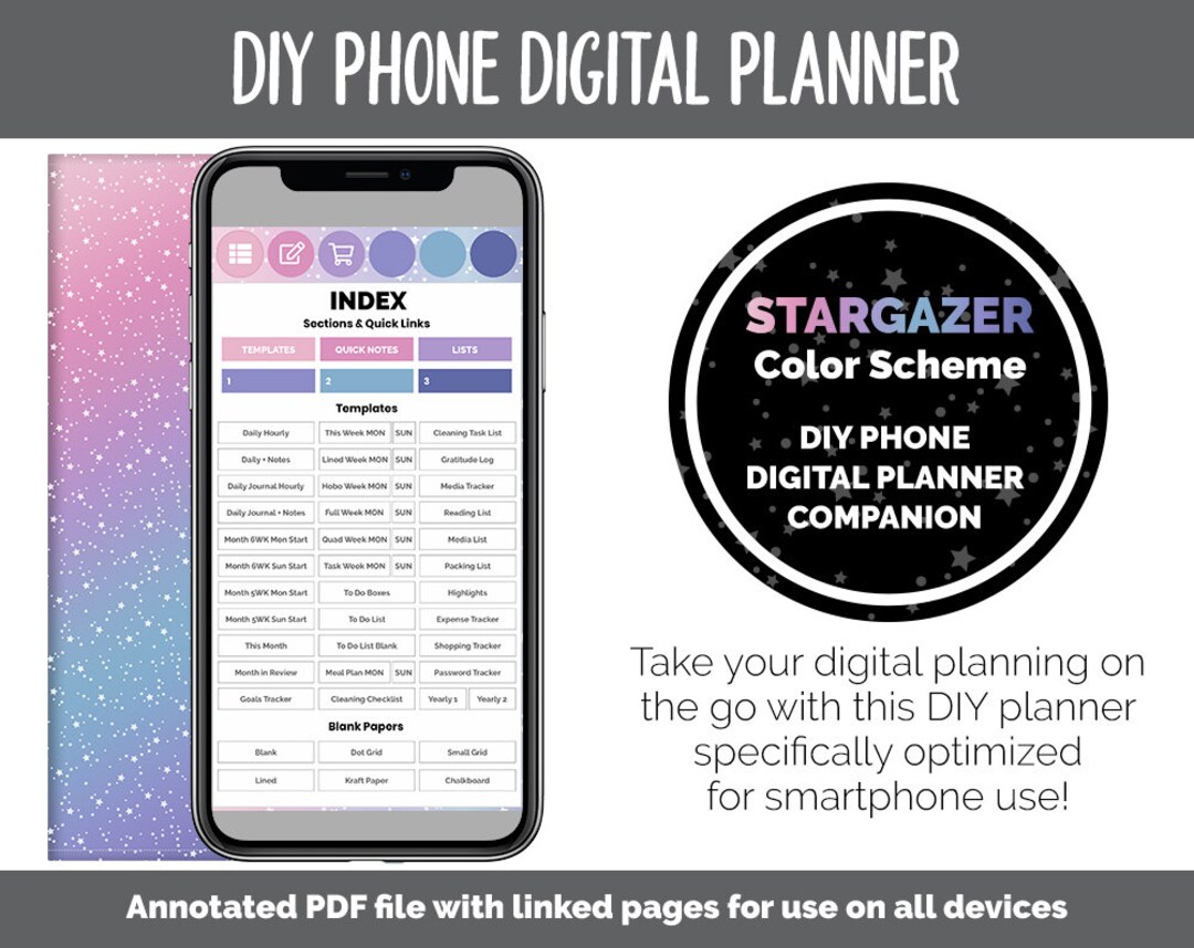 DIY Phone Digital Planner | Stargazer Theme | Goodnotes, iPad & Android ...