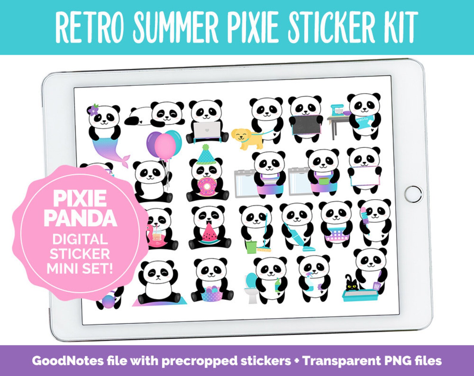 Pixie Panda Retro Summer Digital Planner Stickers Goodnotes - Etsy