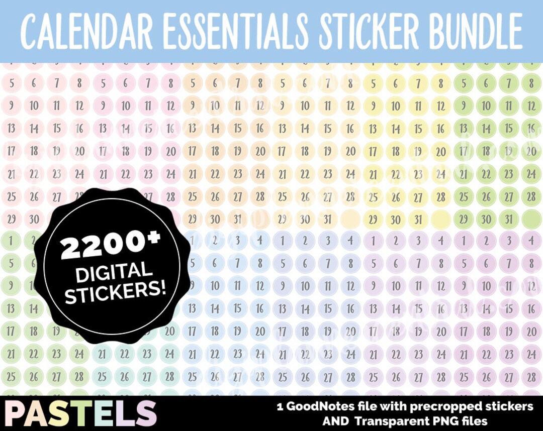 Digital Calendar Numbers MEGA BUNDLE | PASTELS | Goodnotes and iPad ...