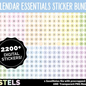 Digital Calendar Numbers MEGA BUNDLE | PASTELS | Goodnotes and iPad ...
