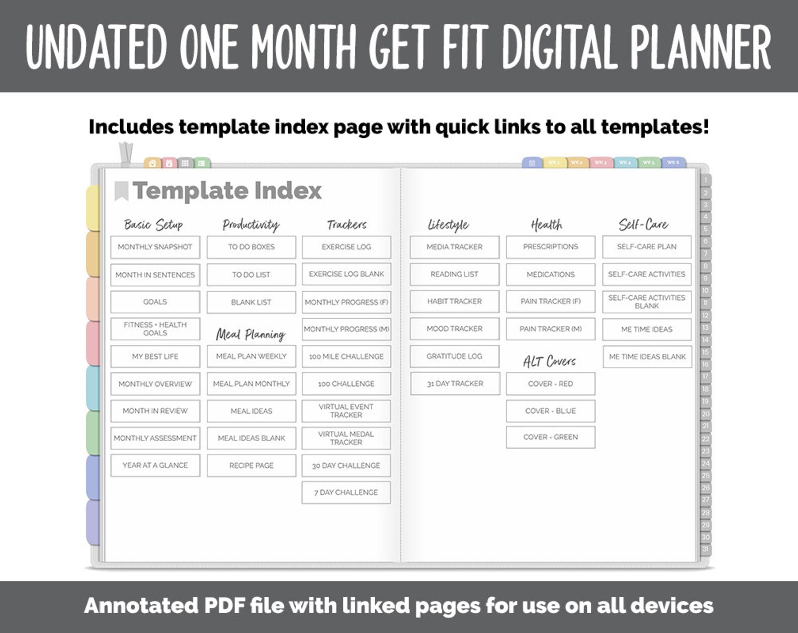 NEW Undated Get Fit One Month Digital Planner Daydream - Etsy