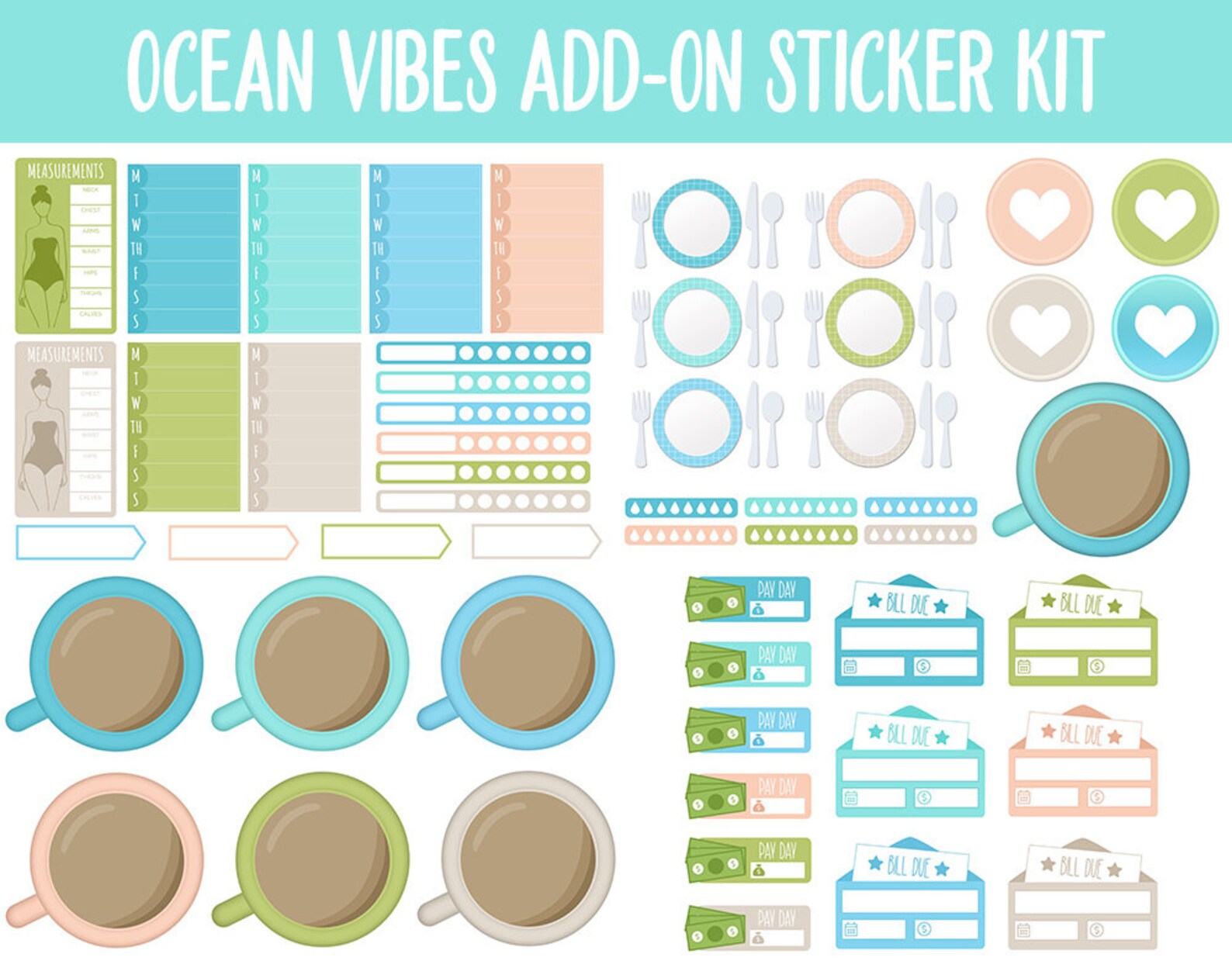 Ocean Vibes Add-on Digital Planner Stickers - Etsy