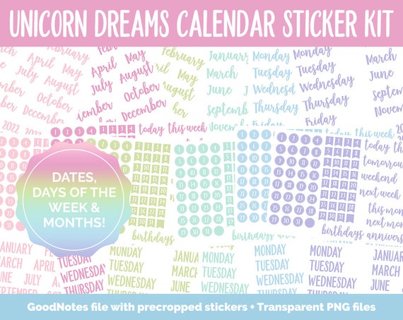 Unicorn Dreams Calendar Essentials Digital Planner Stickers | Etsy