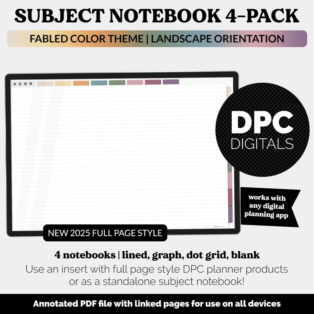 8-subject Landscape Digital Notebooks 4- Pack | Fabled Theme ...