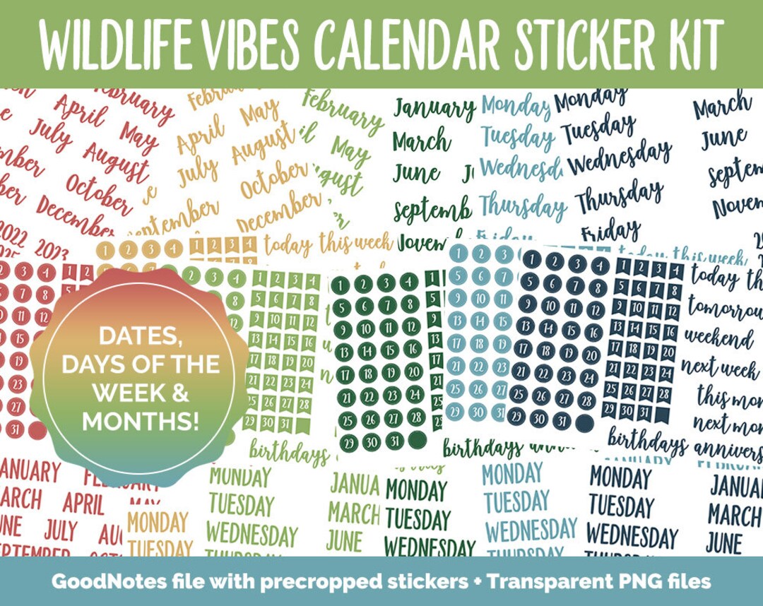 Wildlife Vibes Calendar Essentials Digital Planner Stickers | Goodnotes ...