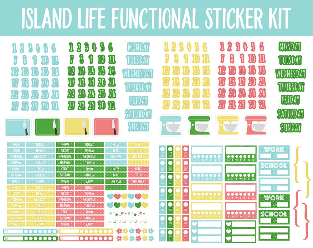 Island Life Functional Digital Stickers - Etsy