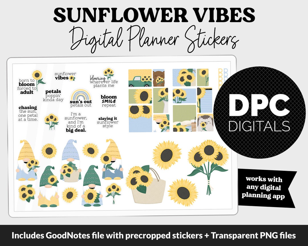 Sunflower Vibes Digital Planner Stickers | iPad & Android | Floral ...