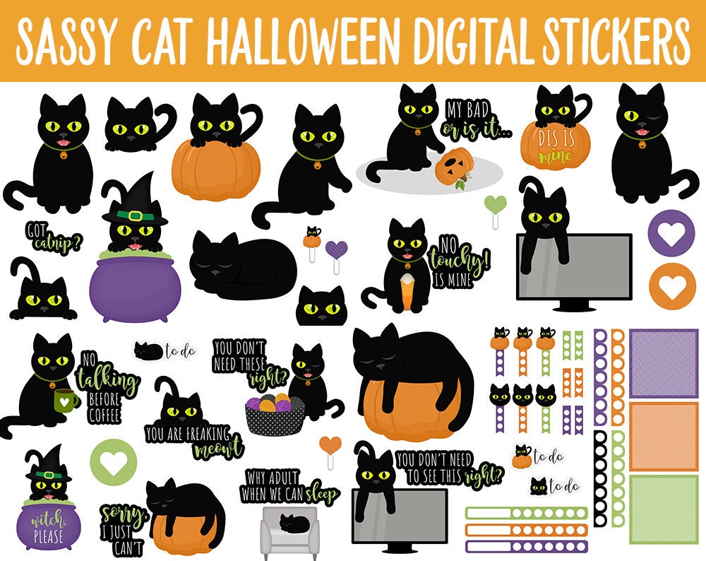 Sassy Cat Halloween Digital Stickers Goodnotes Ipad and - Etsy