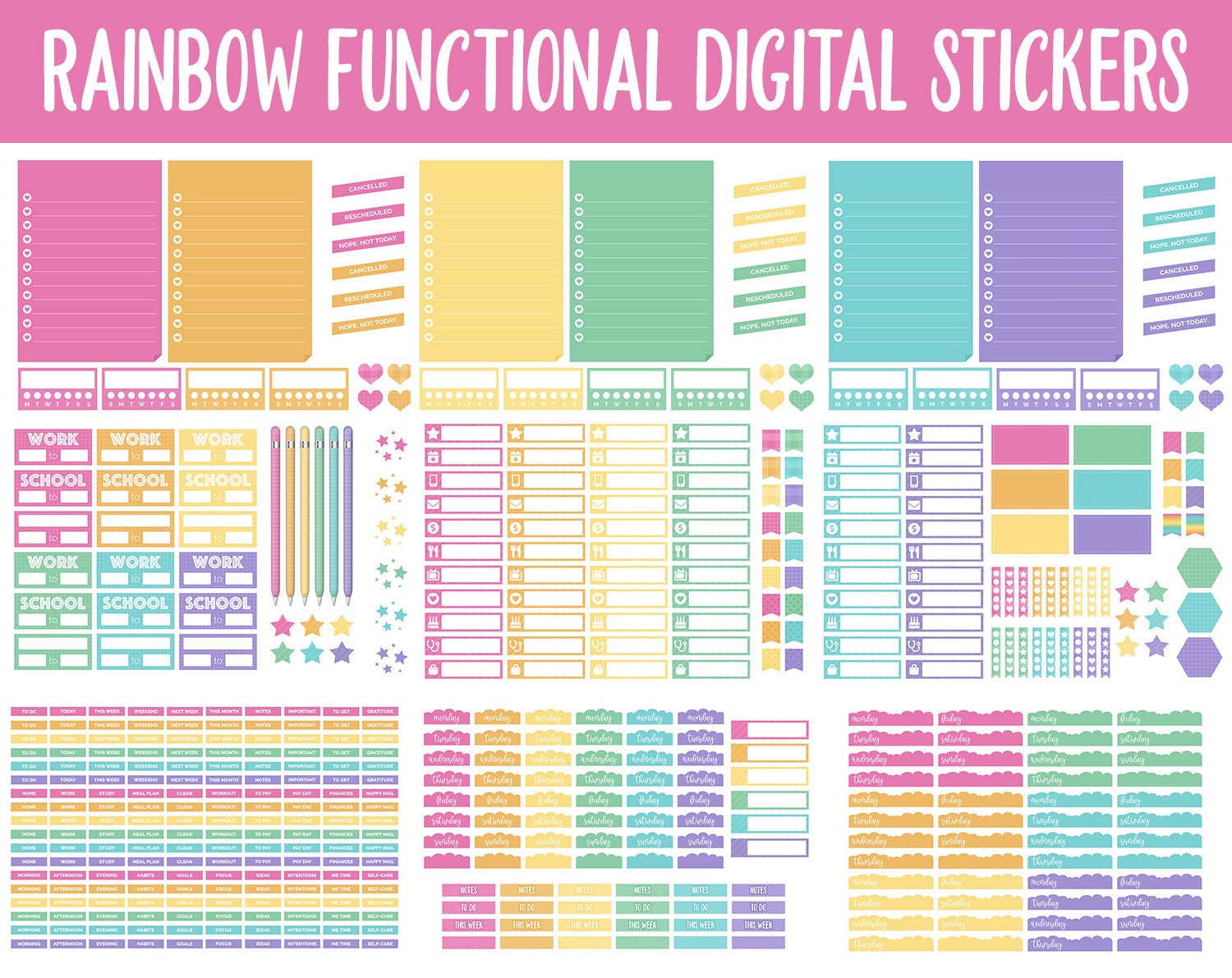 Rainbow Functional Digital Sticker Set Goodnotes Ipad & - Etsy