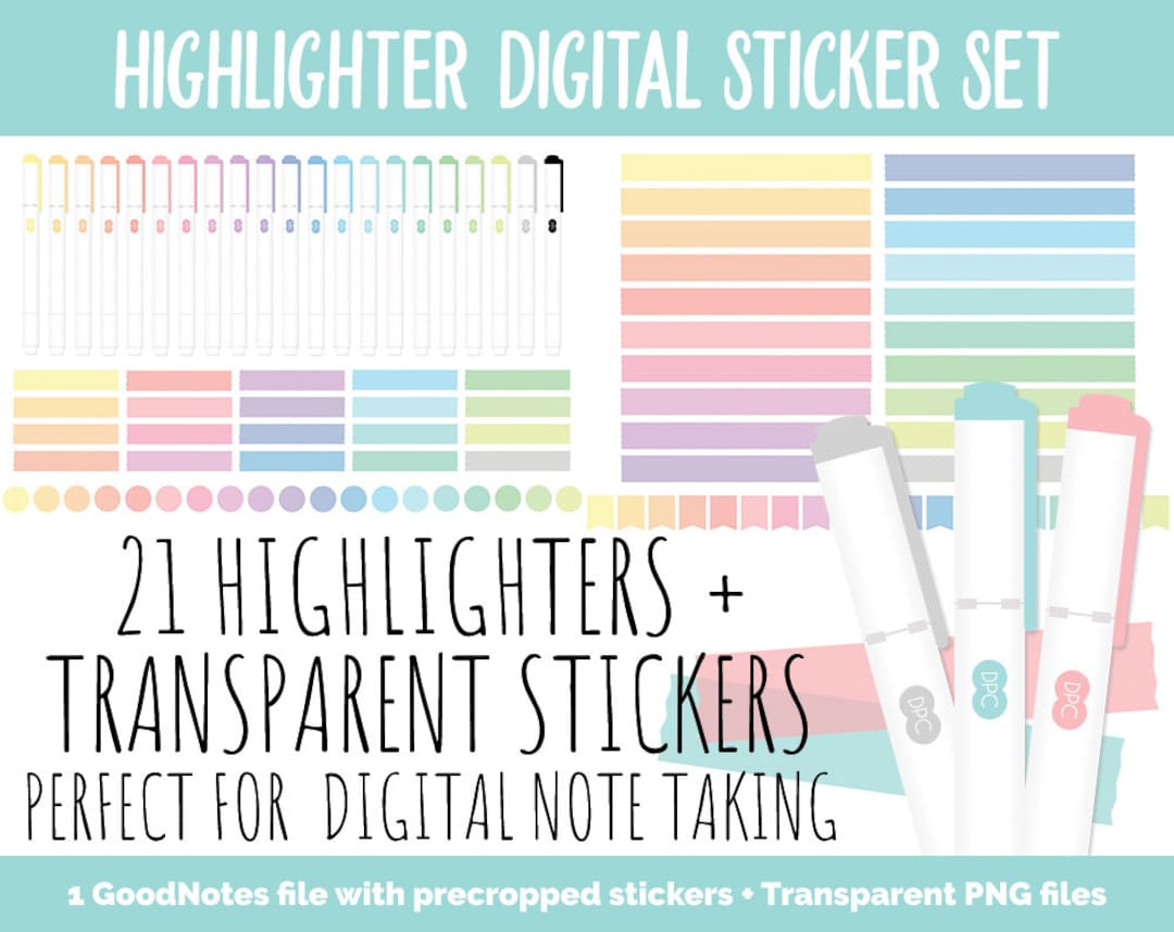 Highlighters & Transparent Washi Digital Stickers | Goodnotes, iPad and ...