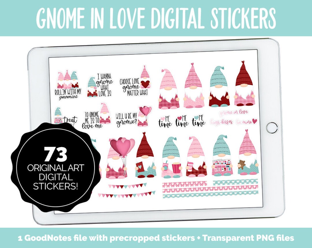 Gnome in Love Digital Planner Stickers | iPad & Android | Valentine's ...