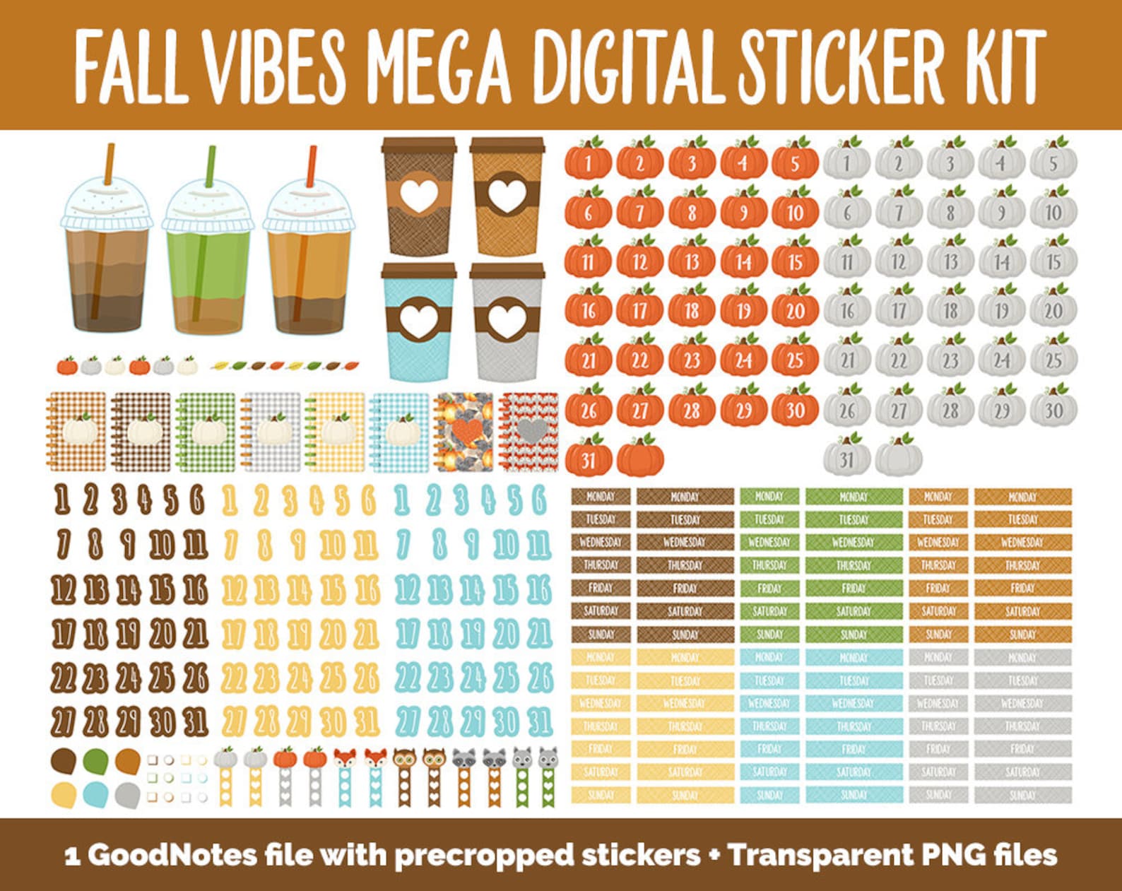 Fall Vibes Digital Planner Sticker Mega Kit | iPad & Android | Autumn ...