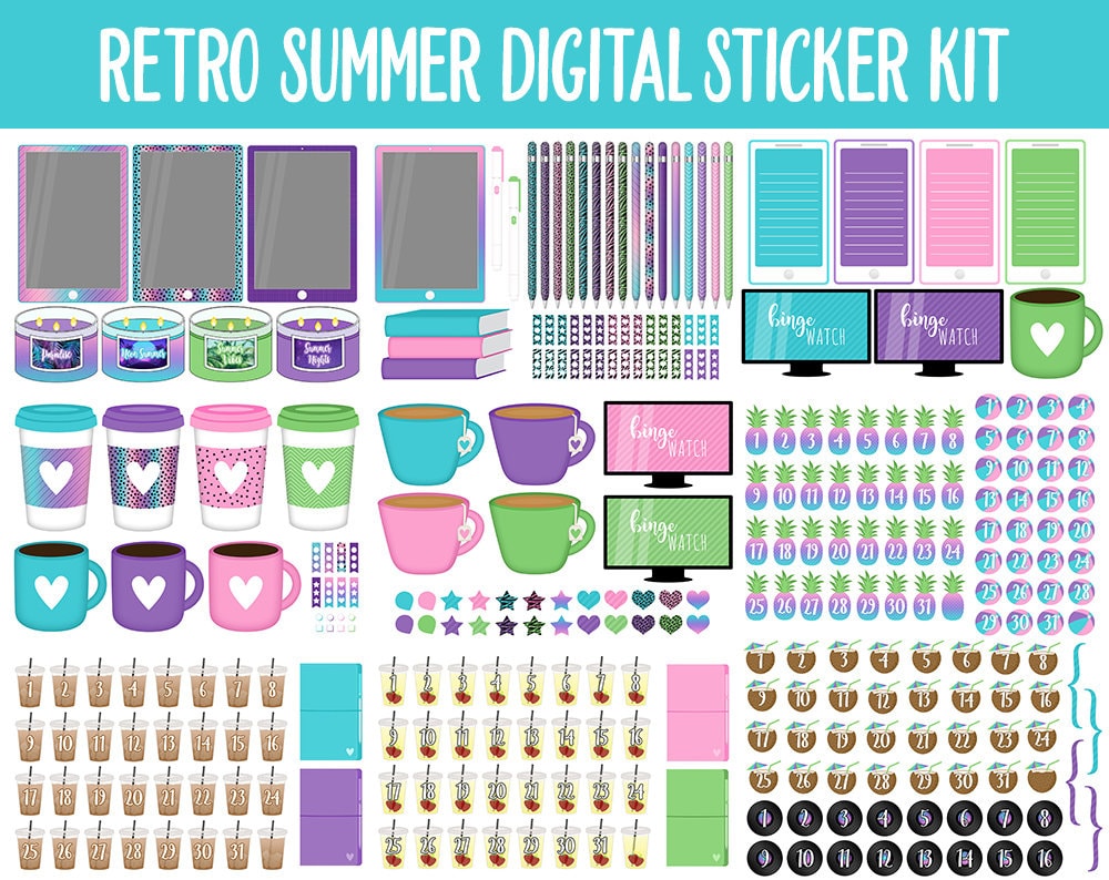 Retro Summer Digital Sticker Mega Bundle Goodnotes & Ipad - Etsy