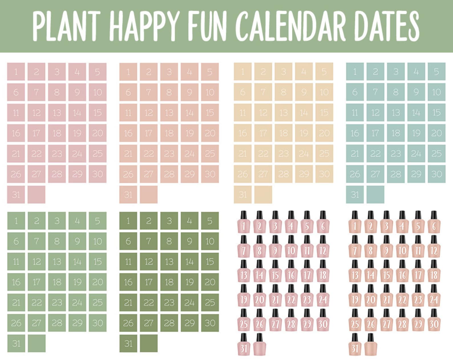 Plant Happy Fun Calendar Date Digital Stickers Goodnotes - Etsy
