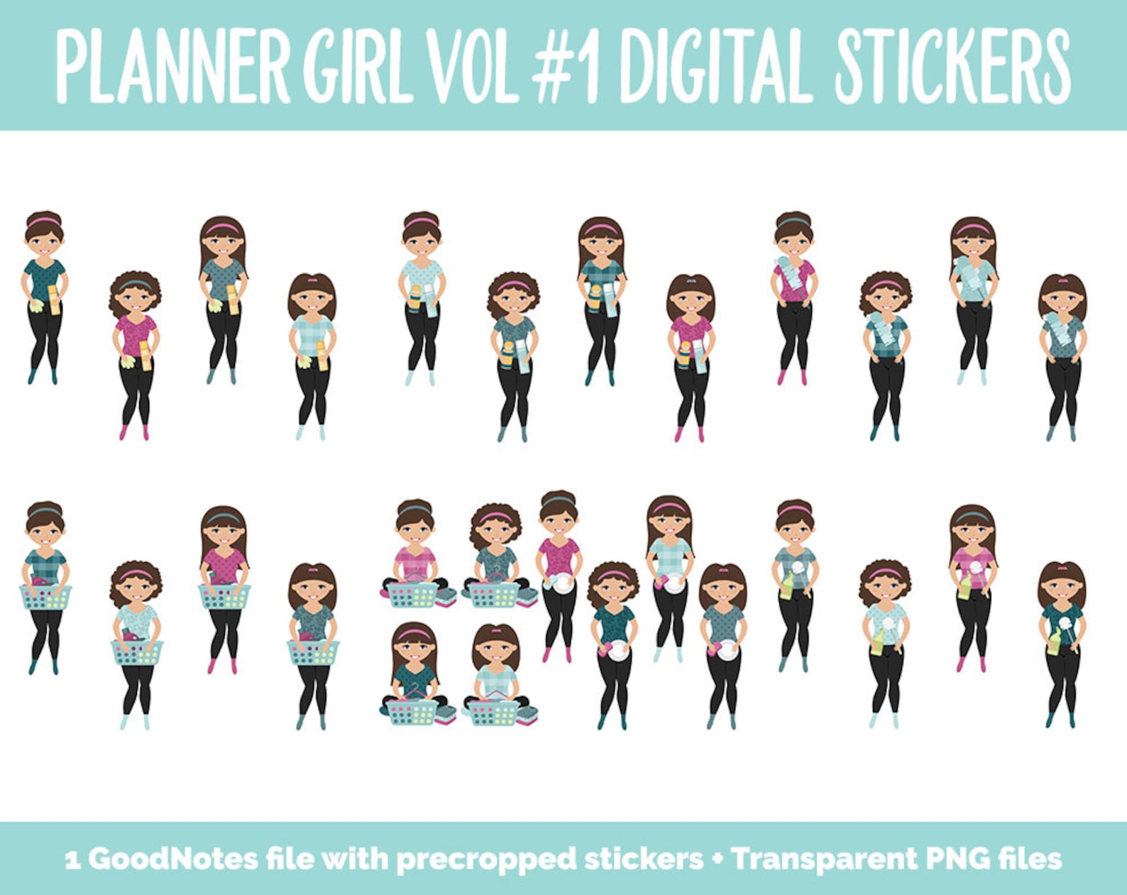 Planner Girls Vol 1 Domestic Divas Digital Stickers Medium | Etsy